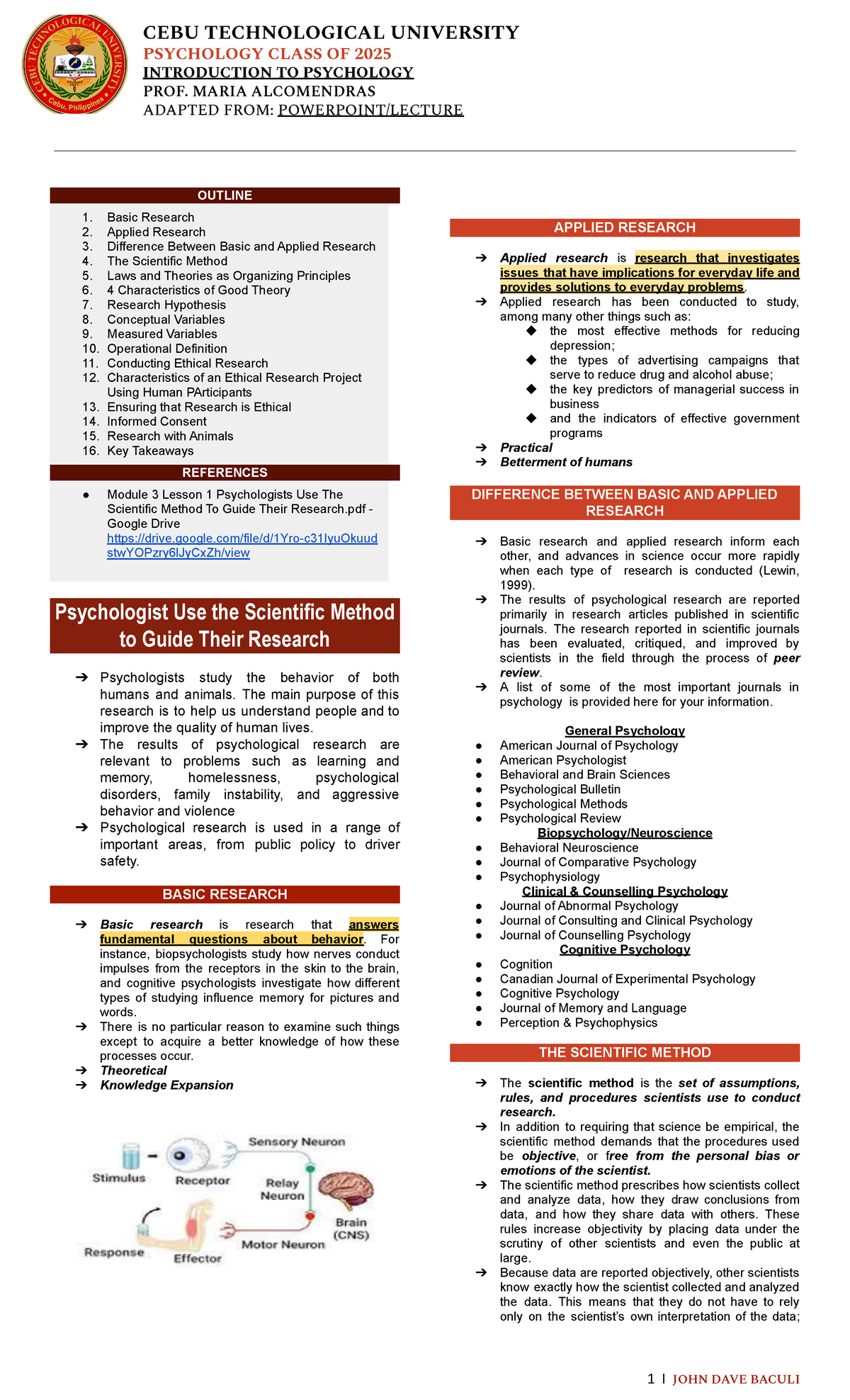 Transes for ITP - Module 3 Lesson 1 Psychologists Use The Scientific Method To Guide Their ...