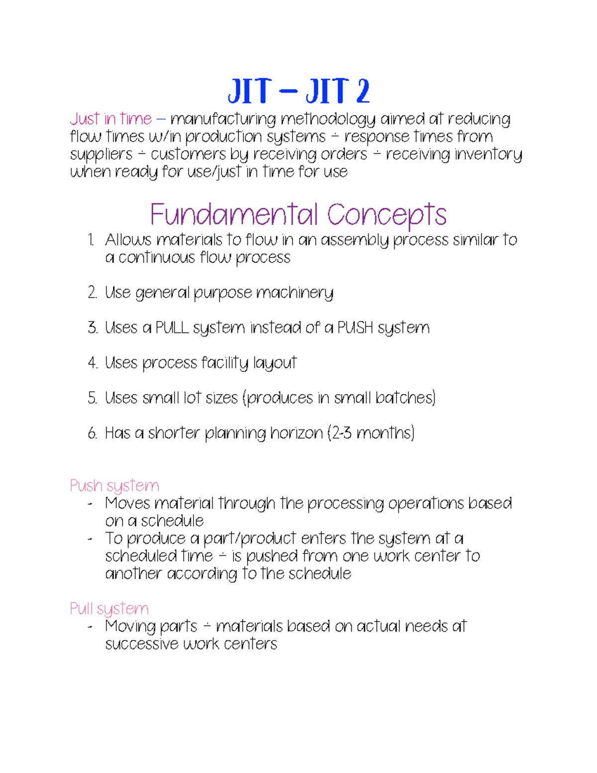 Unit 8 - Operating Efficiency - JIT – JIT 2 Just in time 3 ...