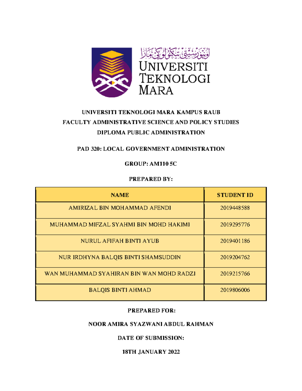 Assignment PAD320 Local Government - UNIVERSITI TEKNOLOGI MARA KAMPUS ...