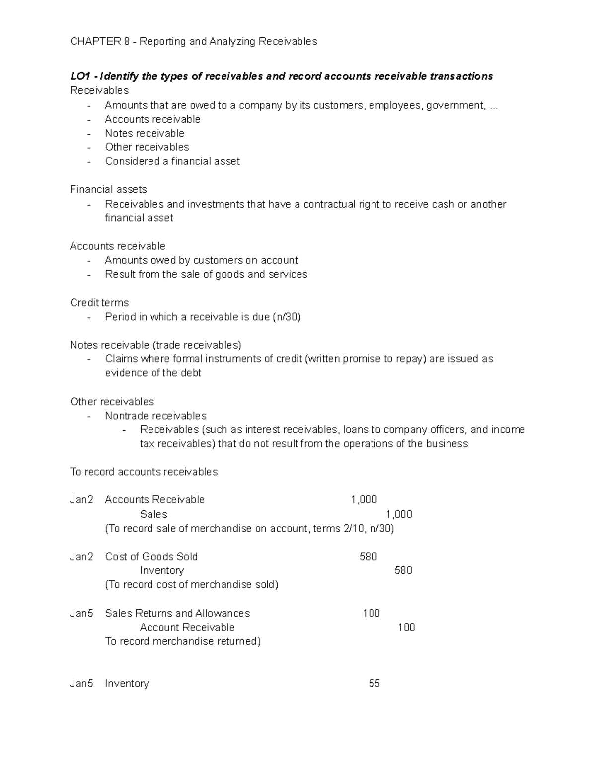 Chapter 8 - Class notes - LO1 - Identify the types of receivables and ...