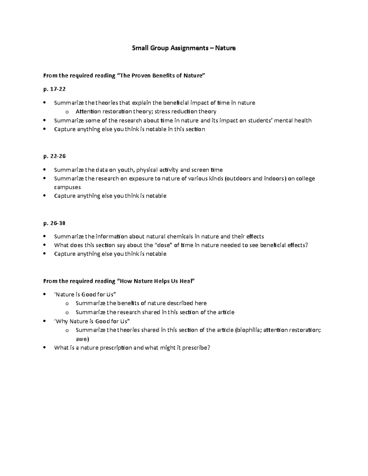 Nature - reading guide for required resources - Small Group Assignments ...