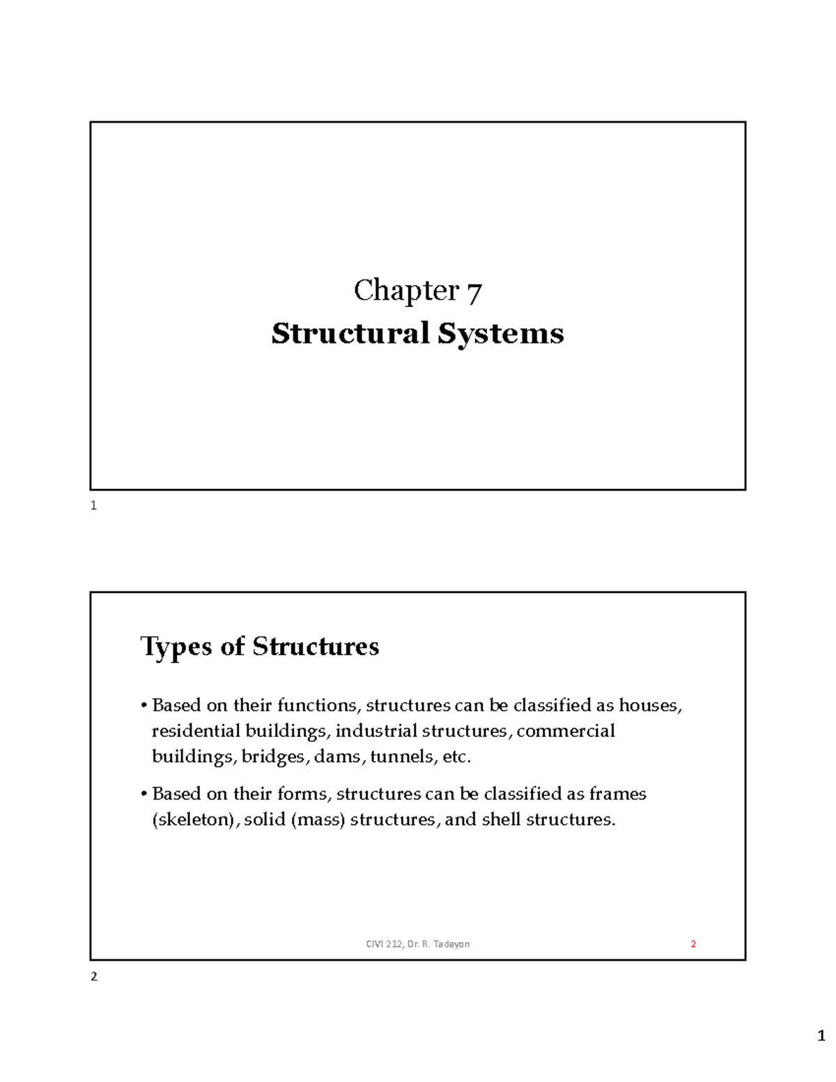 7 - Structural Systems - Hmmm - Chapter 7 Structural Systems Types of ...