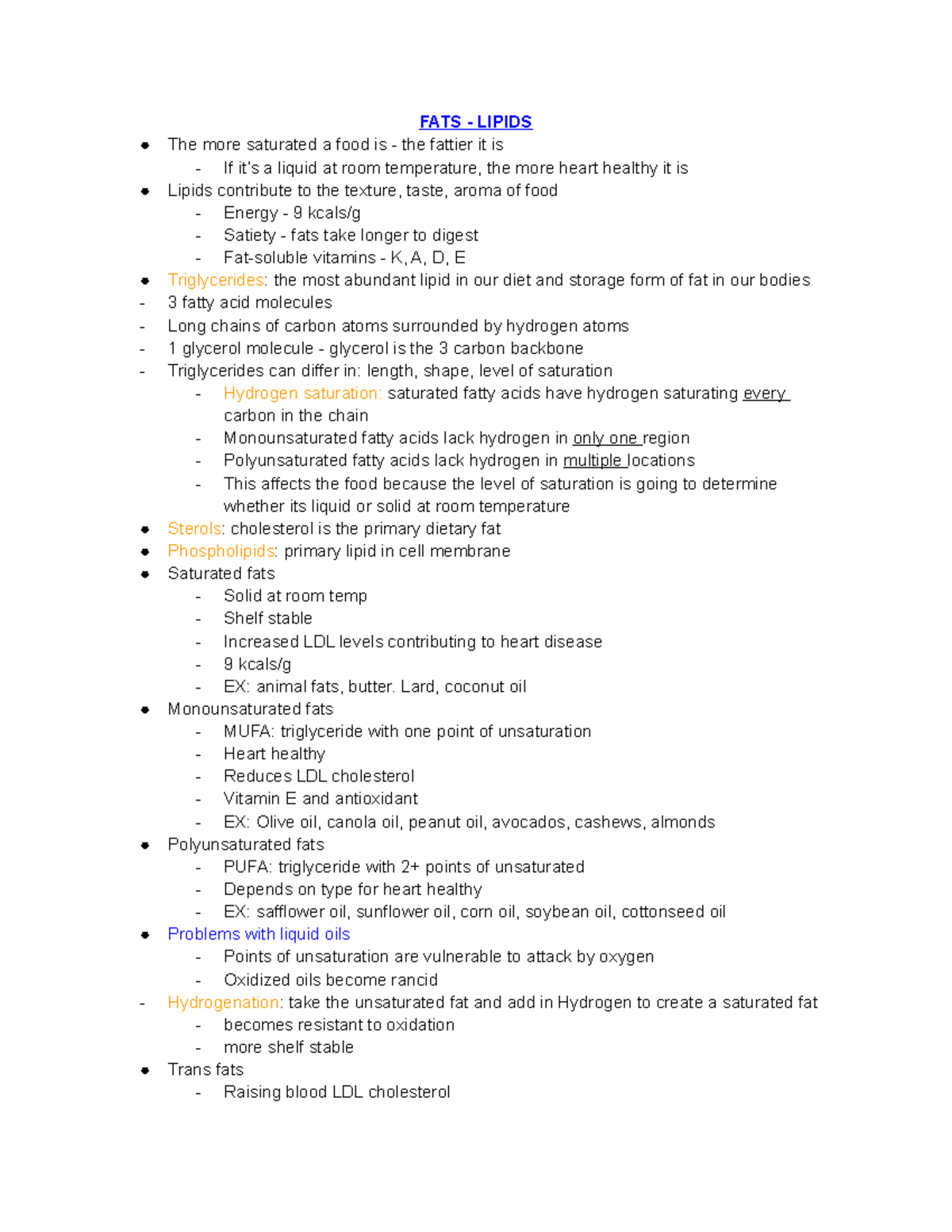 Fats and Lipids - FATS - LIPIDS The more saturated a food is - the ...