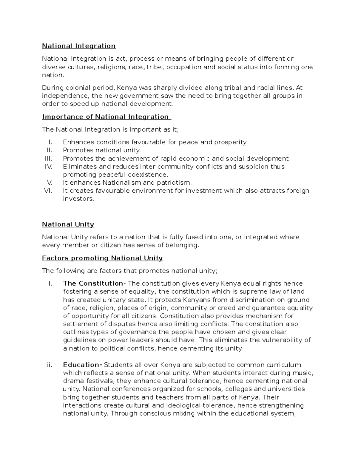 National Integration notes - National Integration National Integration ...