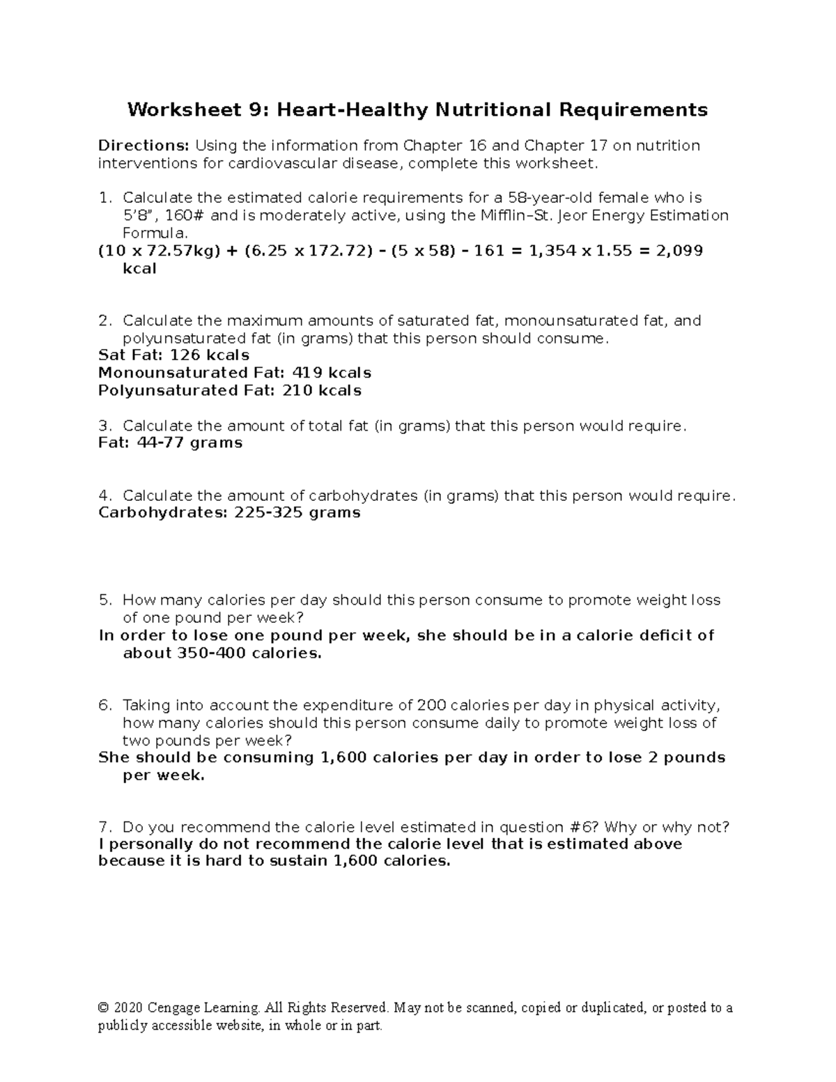Worksheet 9- NHM 201 - Worksheet 9: Heart-Healthy Nutritional ...