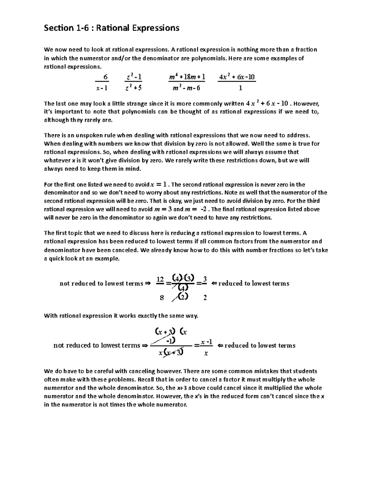 Radical expressions - Section 1-6 : Rational Expressions We now need to ...
