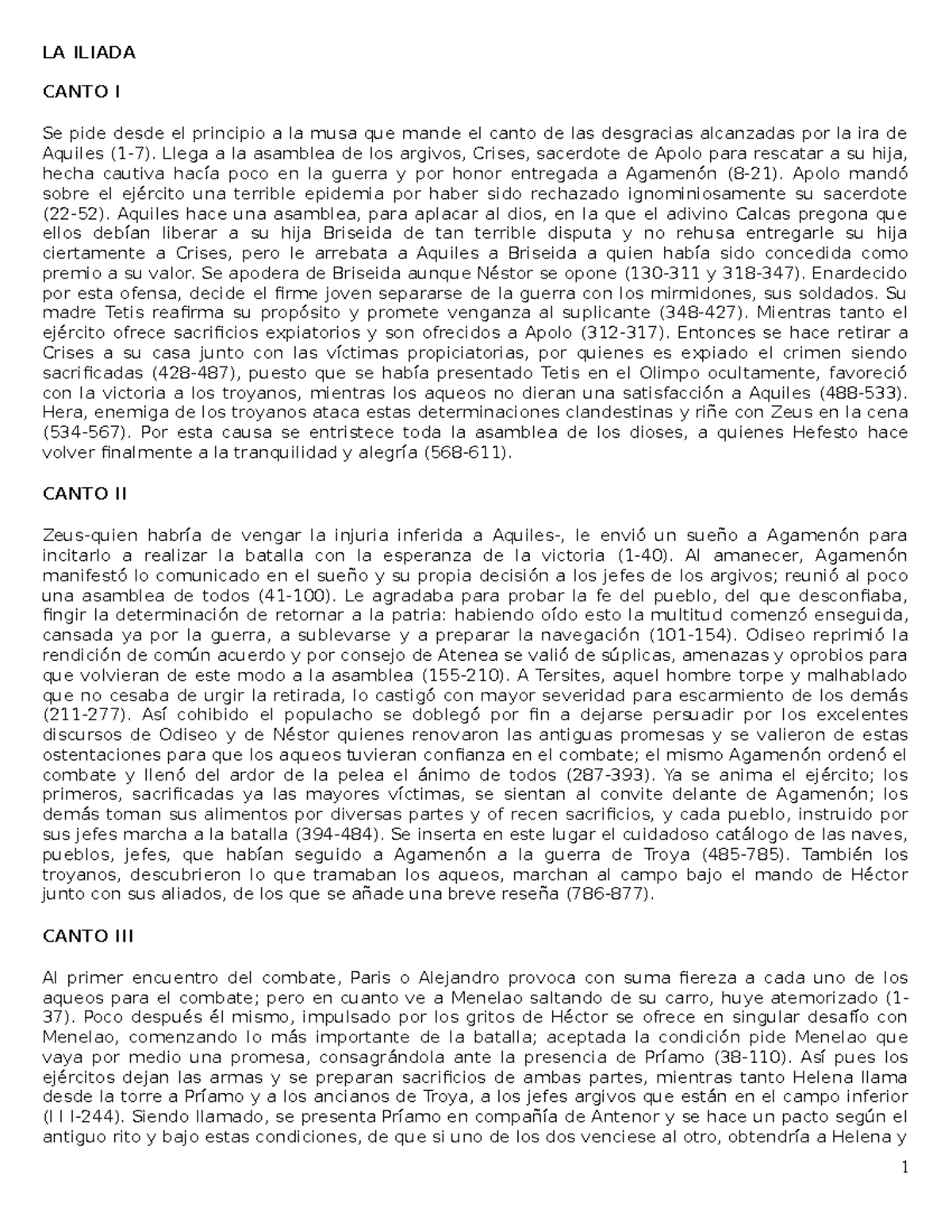 Homero - La iliada [Resumen] - LA ILIADA CANTO I Se pide desde el ...