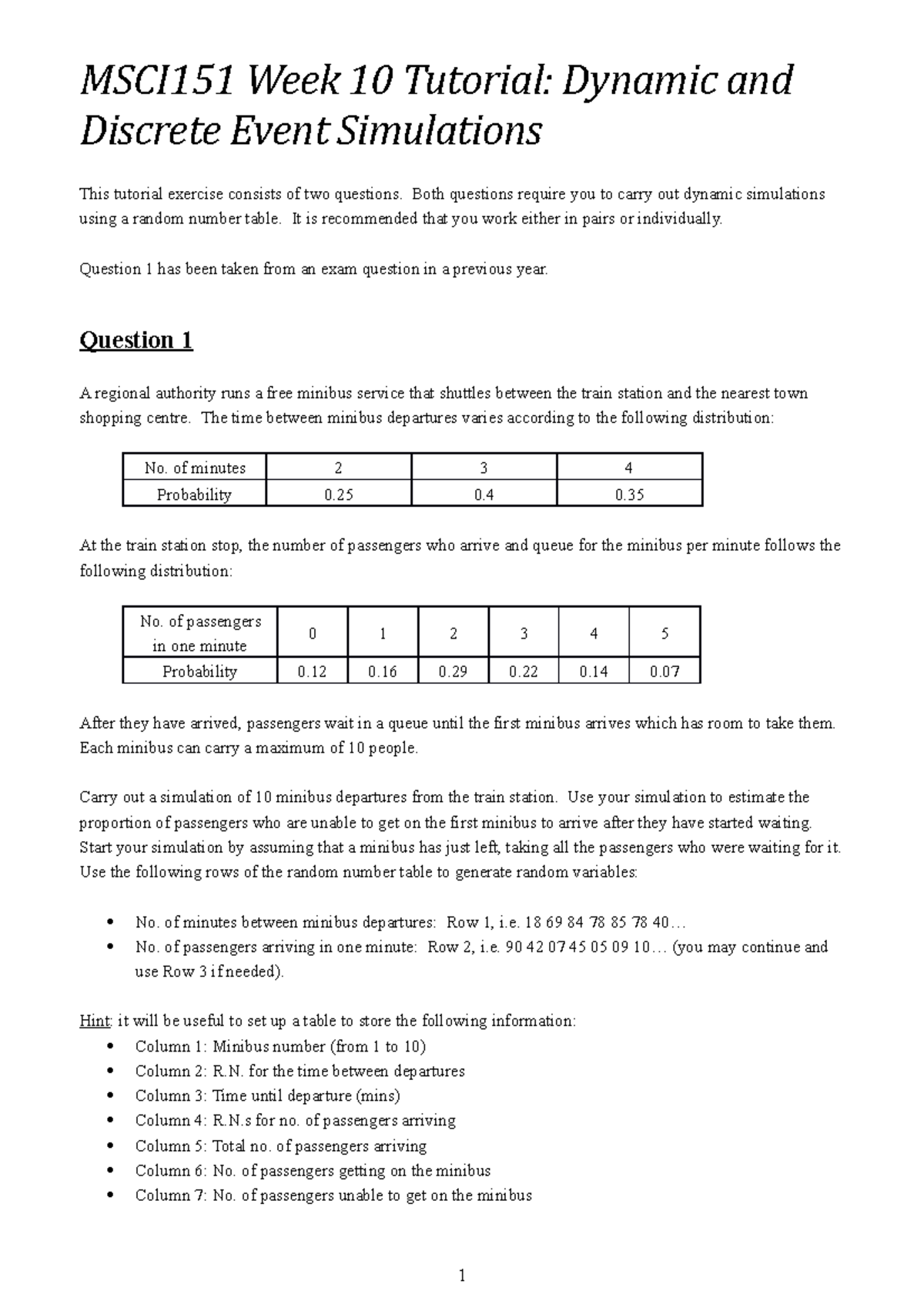 MSCI151 Week 10 Tutorial - MSCI151 Week 10 Tutorial: Dynamic and ...