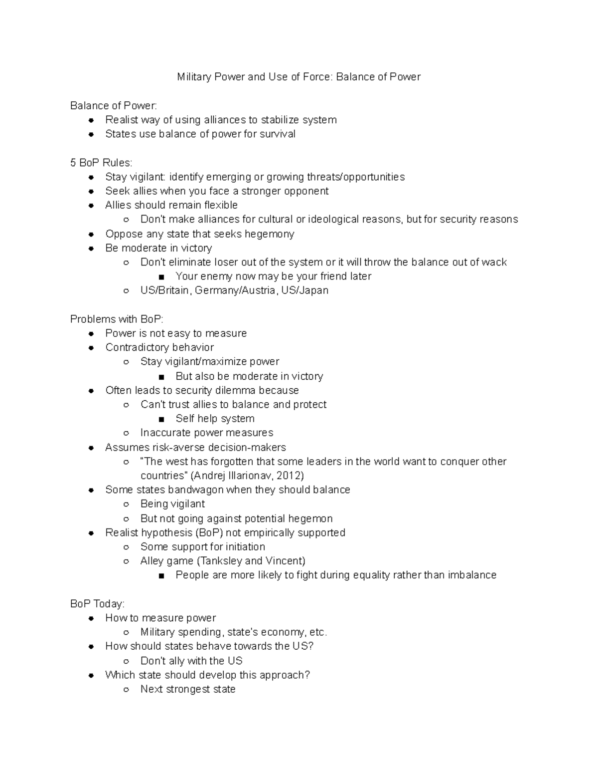 Military Power and Use of Force: Balance of Power - How should states ...