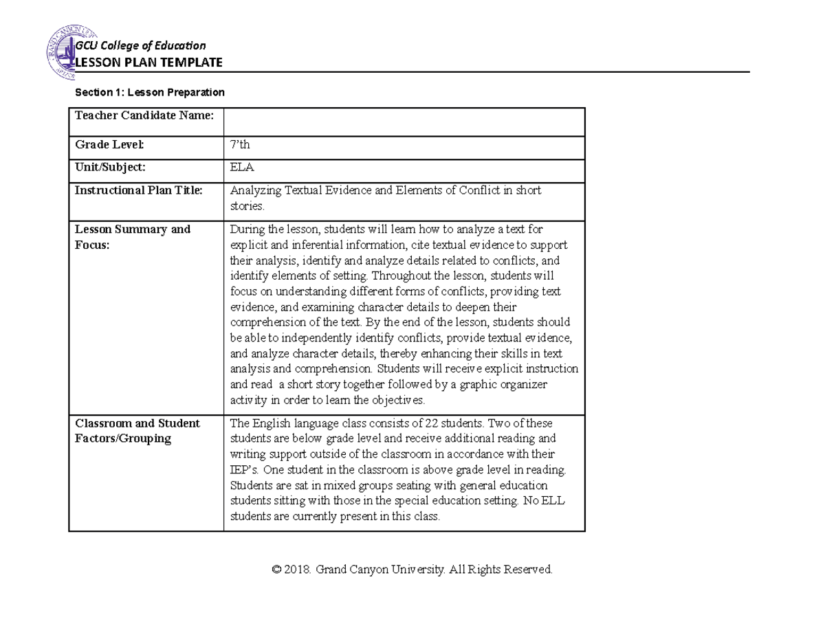 Field EXP. D Lesson PLAN Template - LESSON PLAN TEMPLATE Section 1 ...