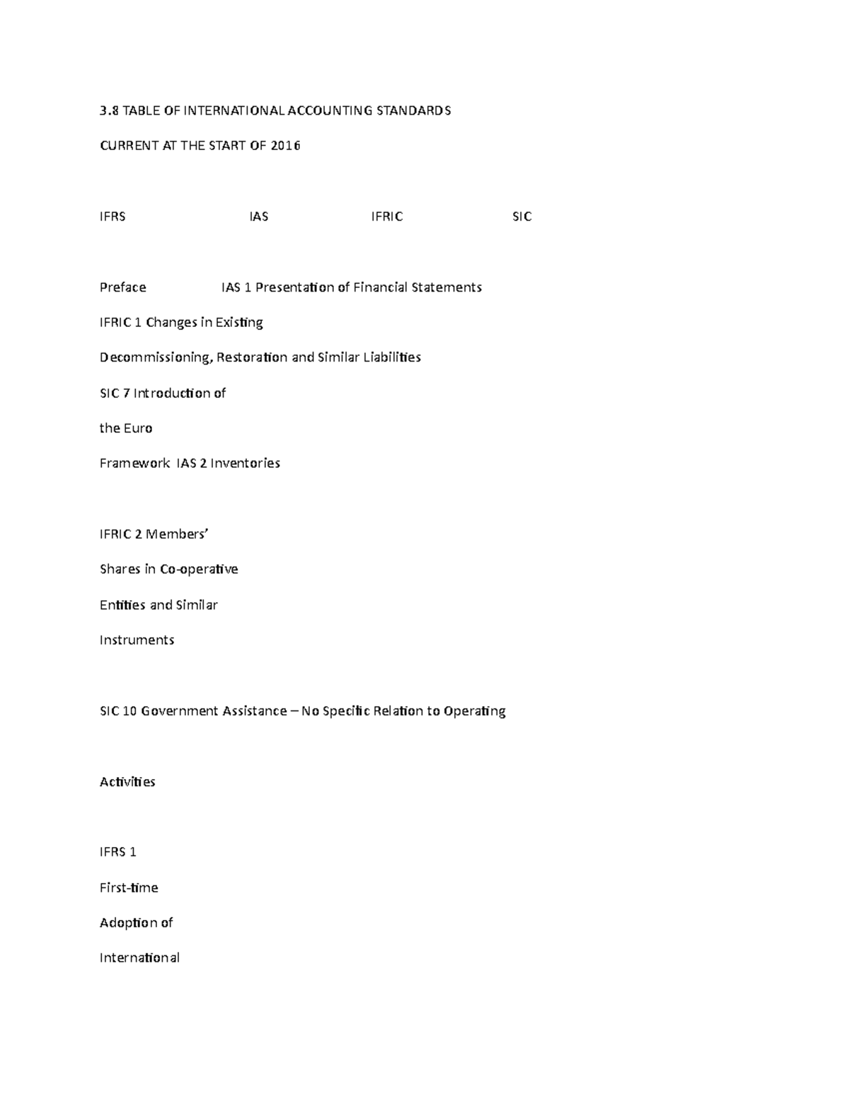 3.8 Table OF IN - List of IFRS - 3 TABLE OF INTERNATIONAL ACCOUNTING ...