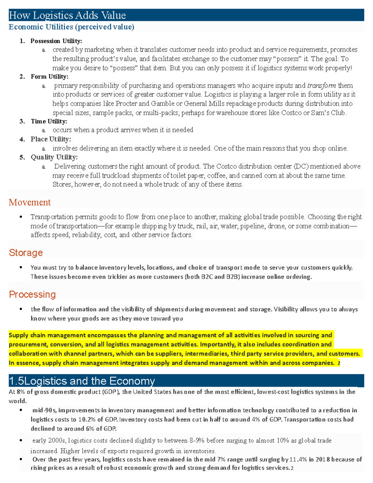 Advanced Logistics Management SCM 344 - How Logistics Adds Value ...