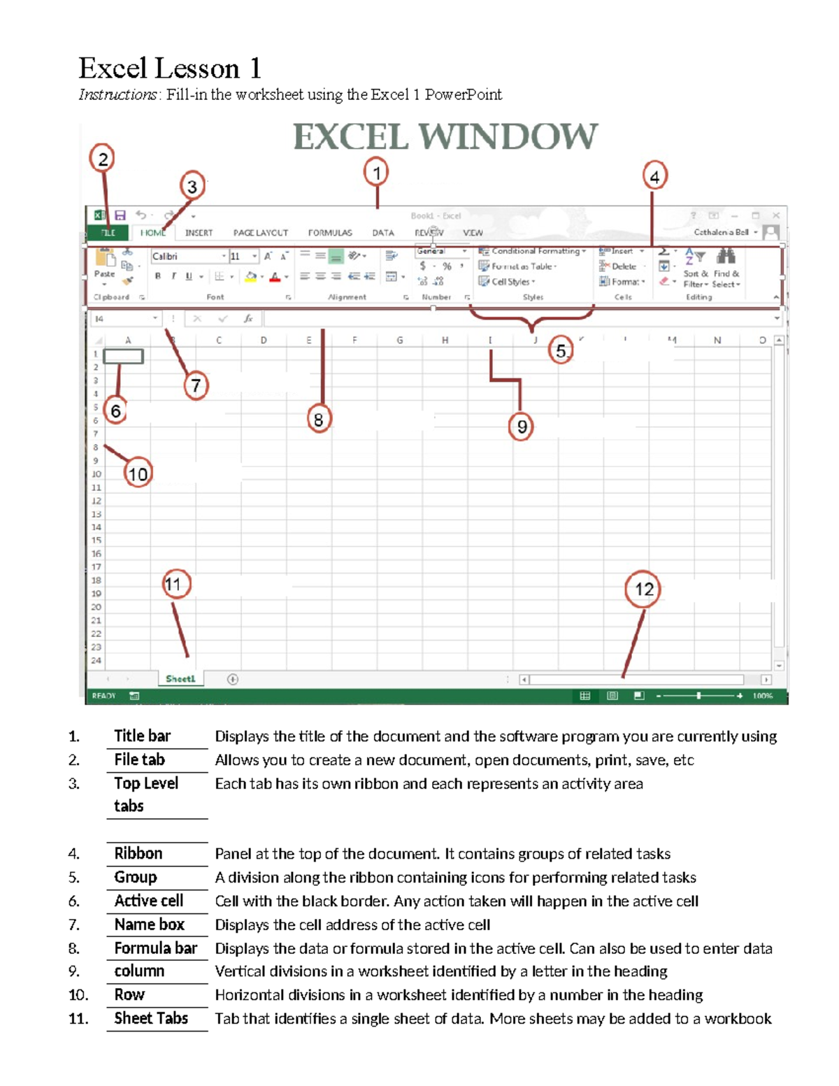 4) Excel 1 Study Guide Talwasa - Excel Lesson 1 Instructions: Fill-in ...