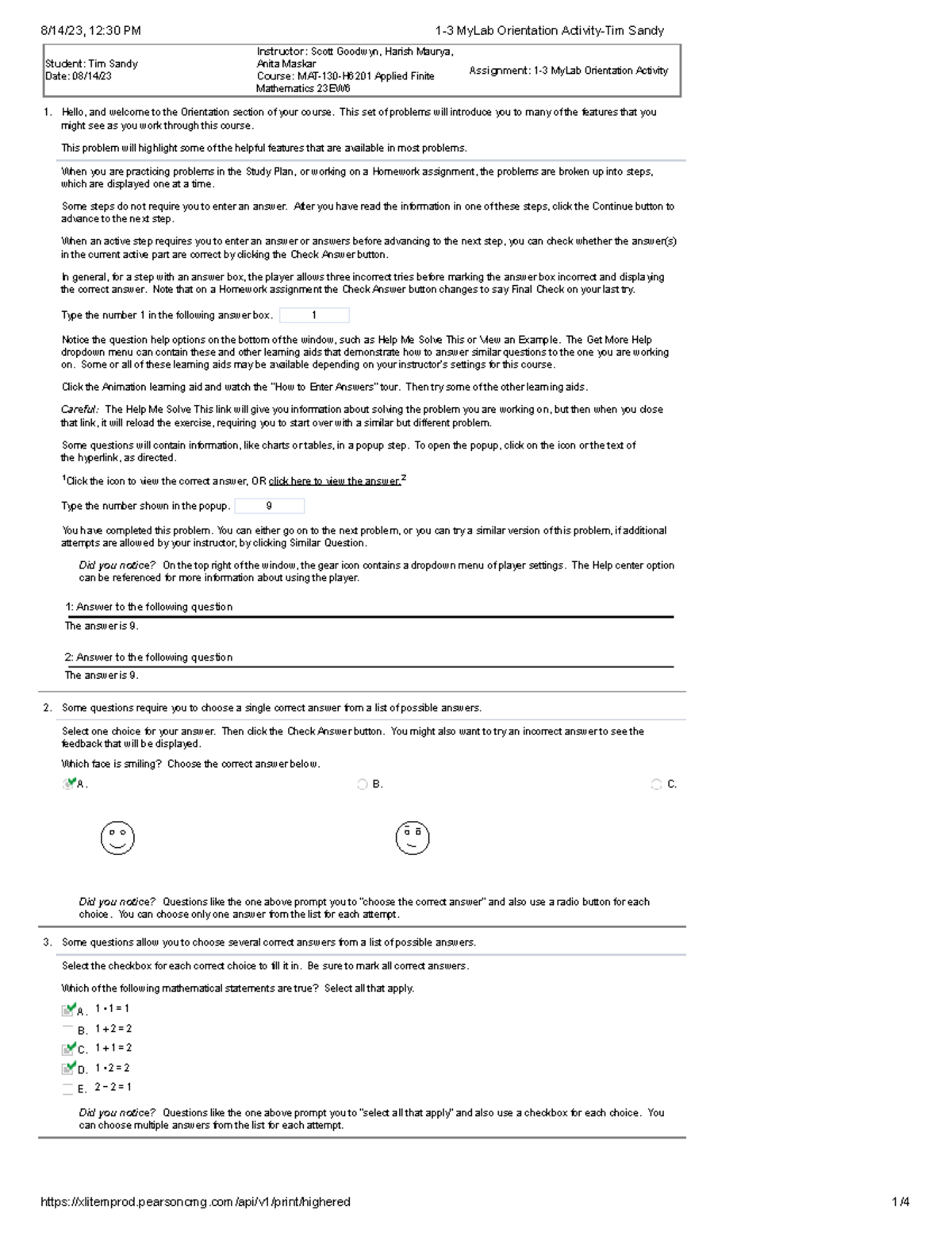 1-3 My Lab Orientation Activity - 1. 2. 3. Student: Tim Sandy Date: 08 ...