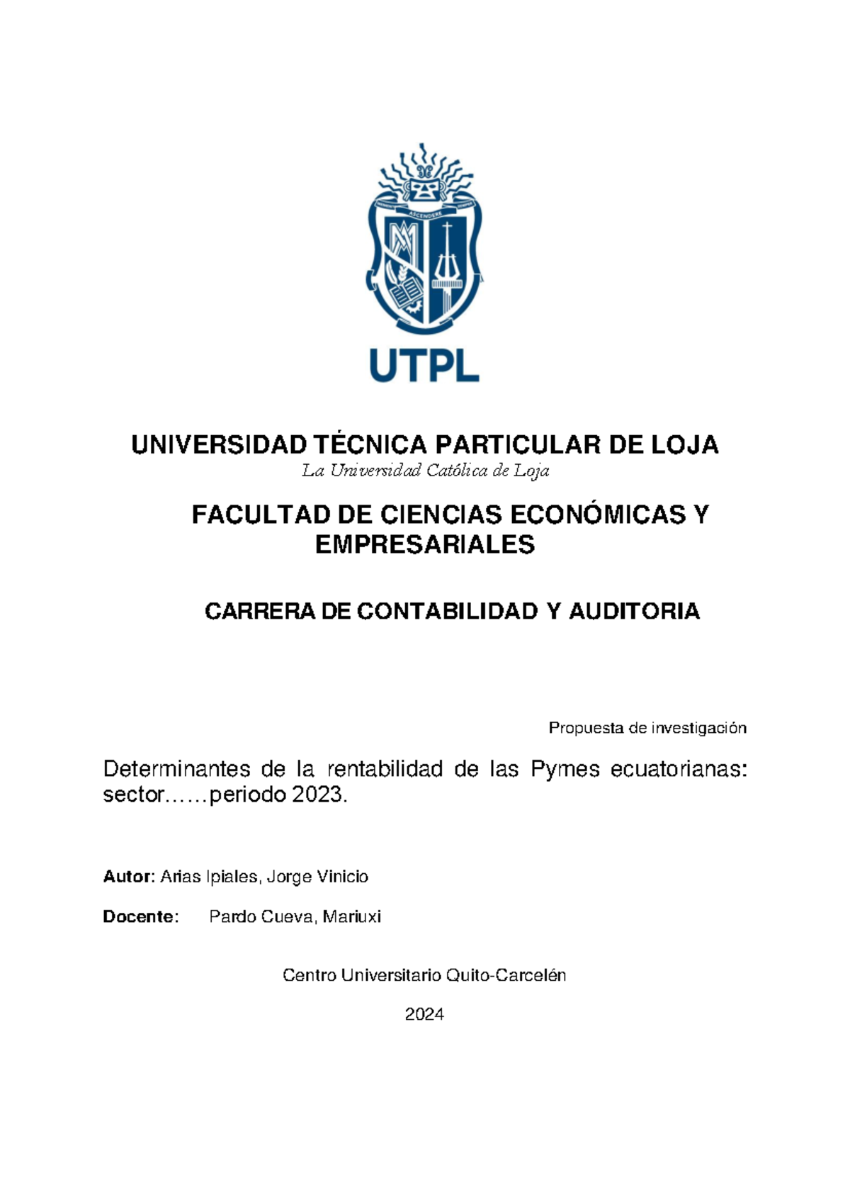 Formato primer avance abril - agosto 2024 - Carátula UNIVERSIDAD ...