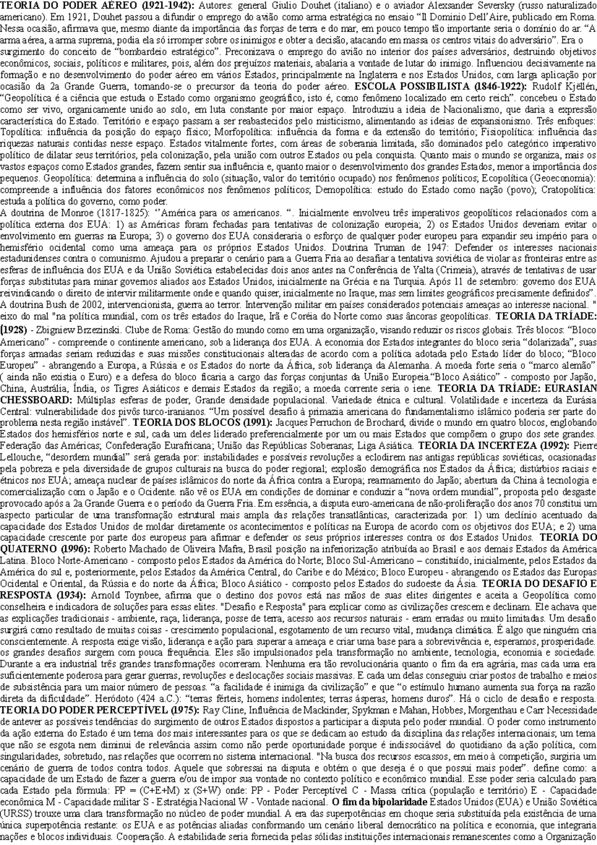Prova 2016, questões e respostas - TEORIA DO PODER AÉREO (1921-1942 ...