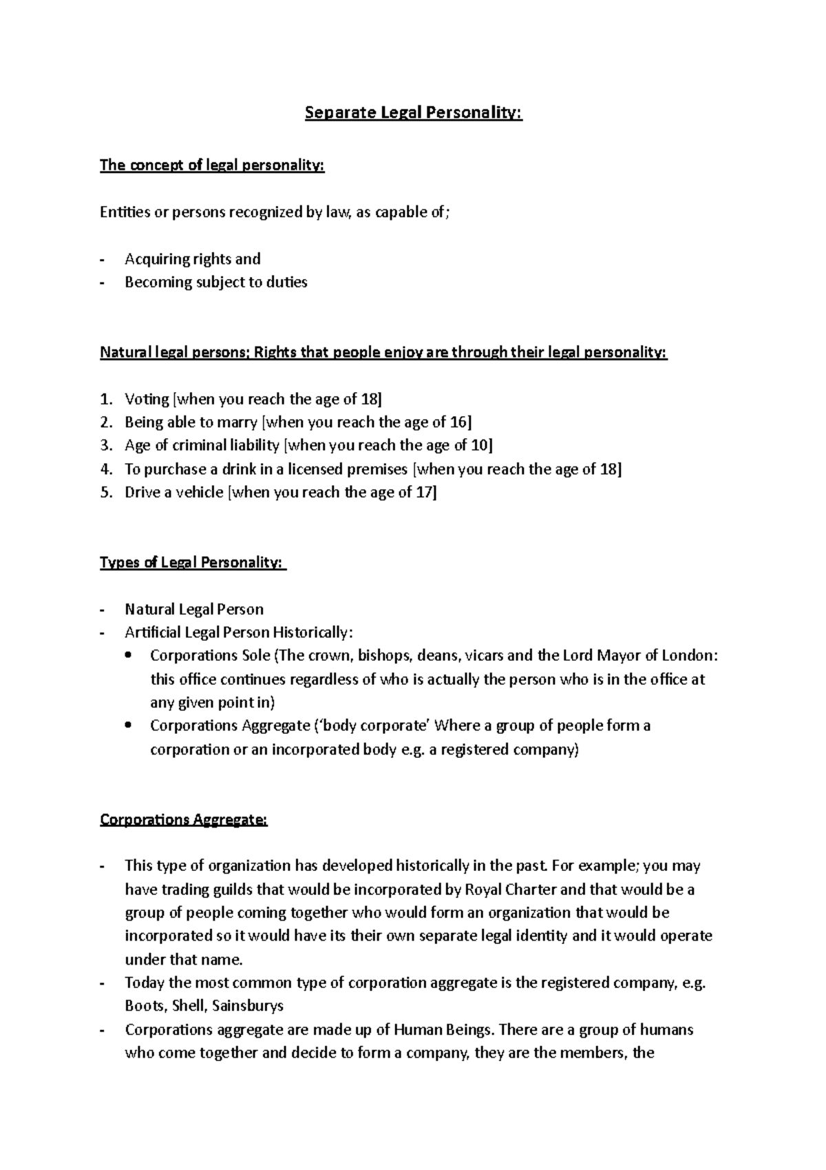 Separate Legal Personality - a registered company) Corporations ...