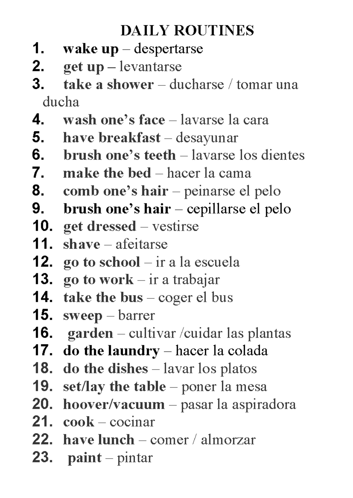 Daily Routines - actividad - DAILY ROUTINES wake up – despertarse get ...