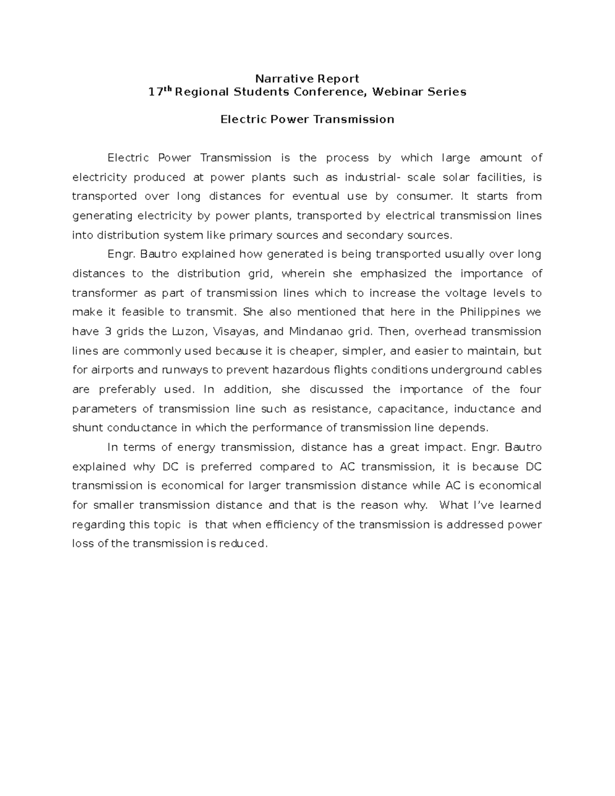 Narrative Report 8 - Narrative Report 17 th Regional Students ...