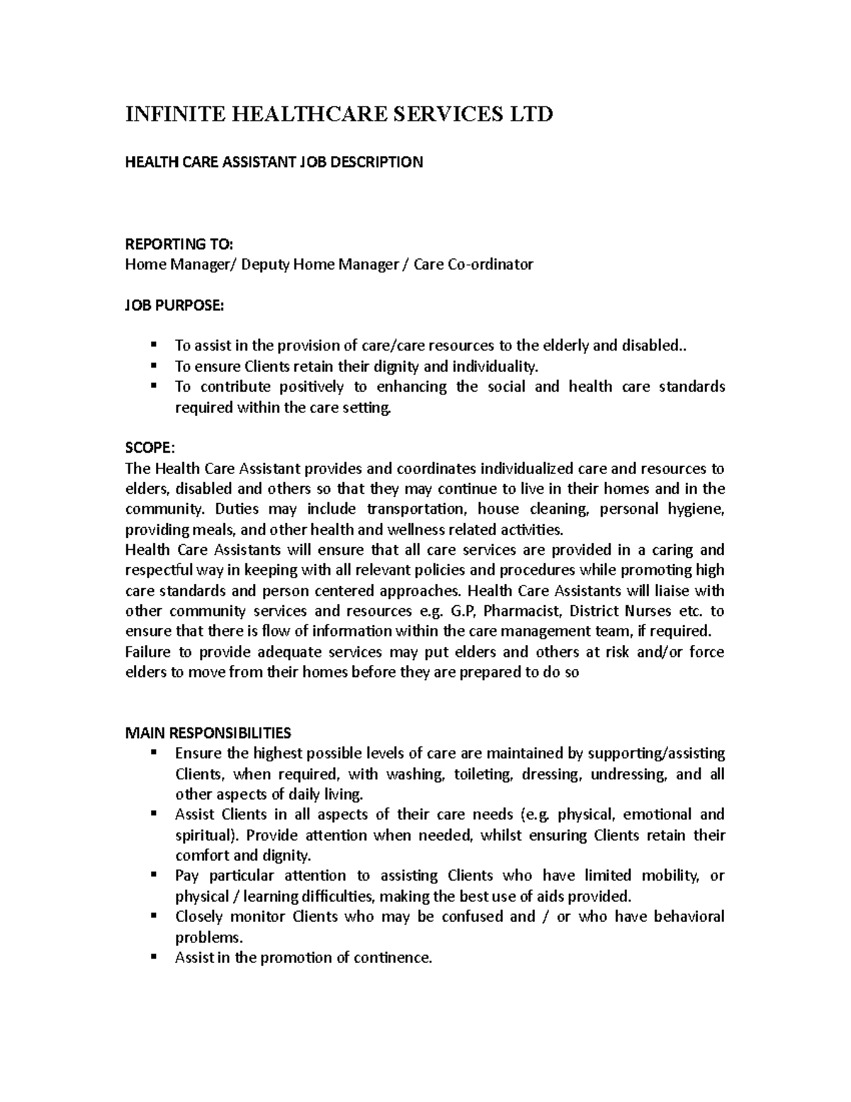 IHS-Carer-Job-description - INFINITE HEALTHCARE SERVICES LTD HEALTH ...