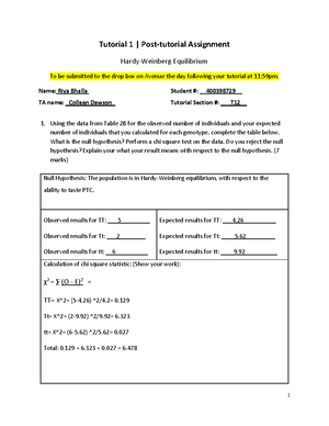 BIO 1A03 Post-lab 1 Assignment - BIO 1A03 Post-lab 1 Assignment Due one ...