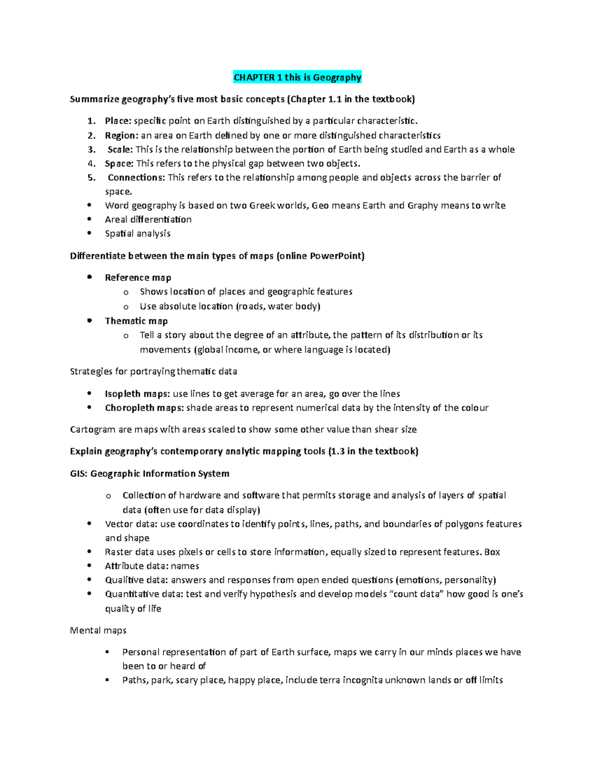 Summarize geography notes - CHAPTER 1 this is Geography Summarize ...