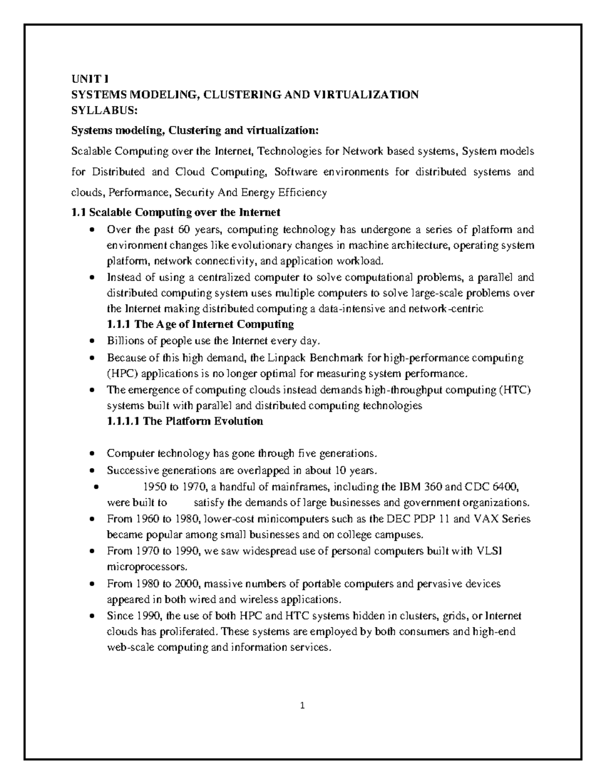 UNIT I - Material - UNIT I SYSTEMS MODELING, CLUSTERING AND VIRTUALIZATION SYLLABUS: Systems ...