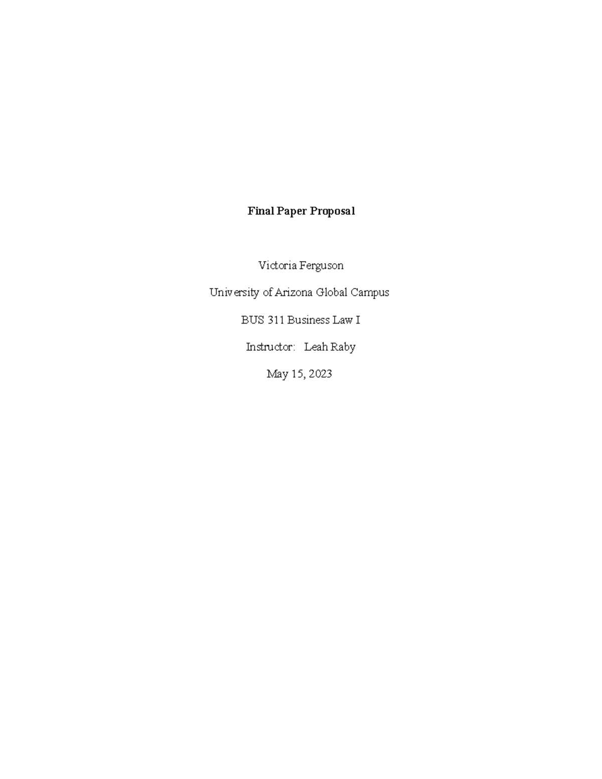 Final Paper proposal - Final Paper Proposal Victoria Ferguson ...