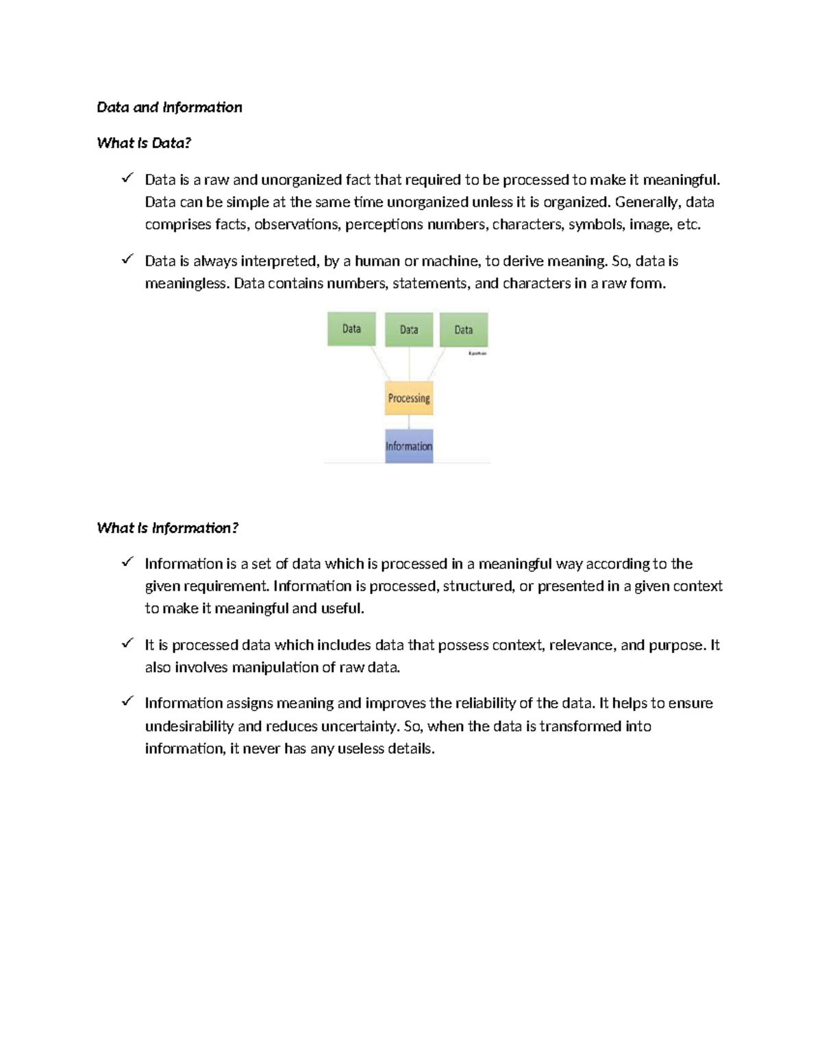 DATA Structure Notes - Data and Information What is Data? Data is a raw ...