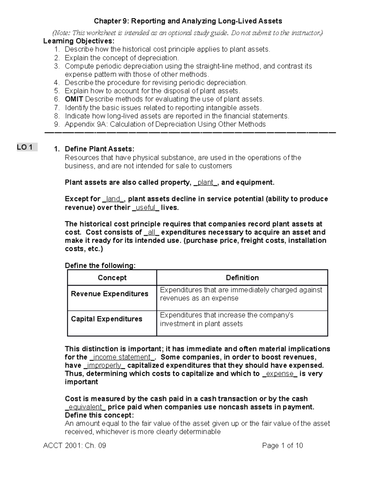 Acct Chapter 9 Study Guide - Chapter 9: Reporting and Analyzing Assets ...