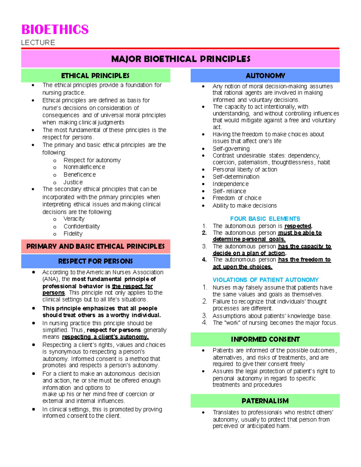 Major Bioethical Principles 2 - MAJOR BIOETHICAL PRINCIPLES ETHICAL ...