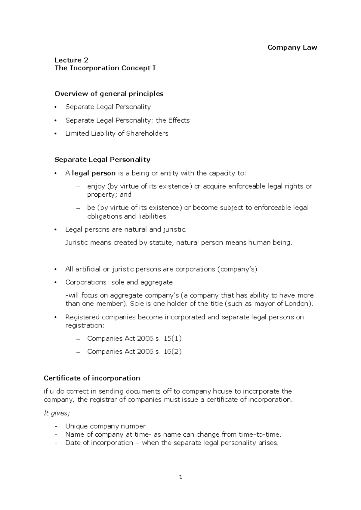 The Incorporation Concept - Legal persons are natural and juristic ...