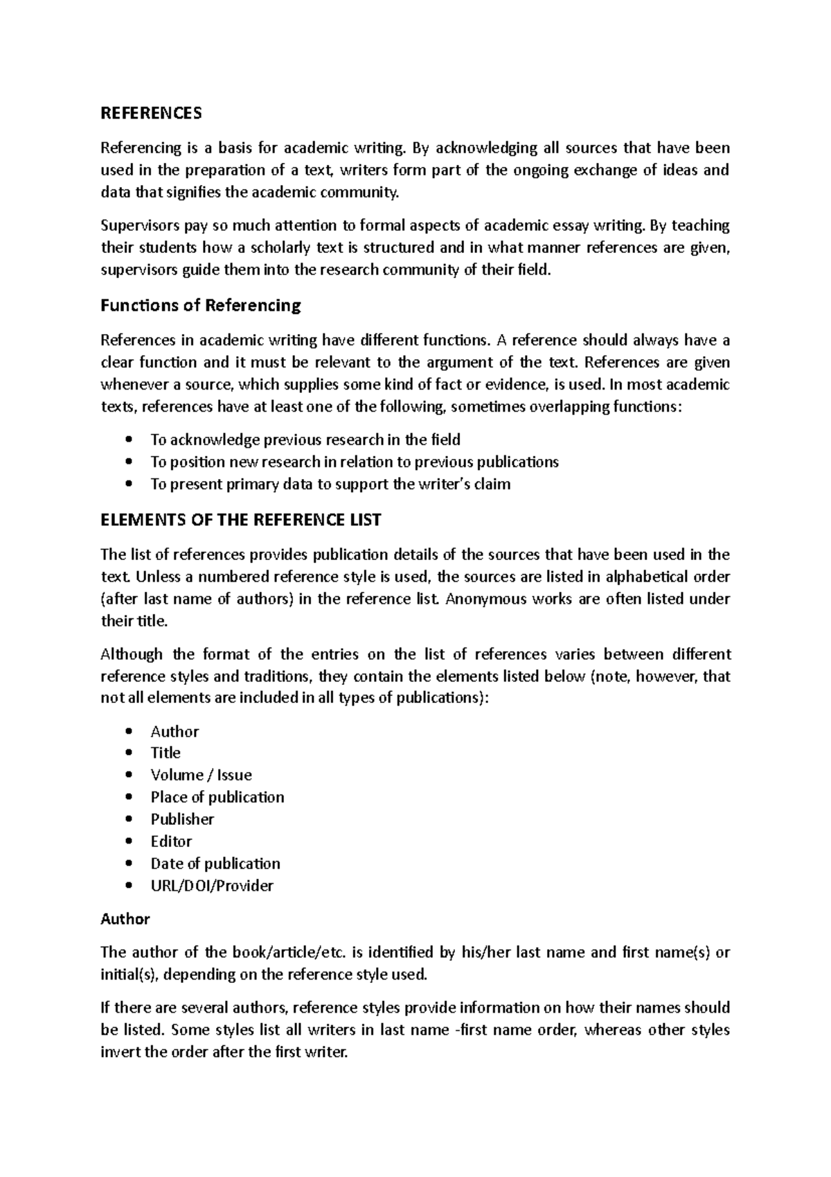 References - REFERENCES Referencing is a basis for academic writing. By ...