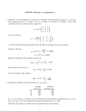 Problem Set 3 - Assignment - MT3470MT4570MT5547: Problem Set 3 Suppose the current price of a ...