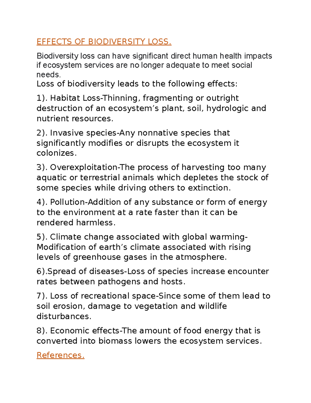 effects of biodiversity loss - environmental science - UoN - Studocu