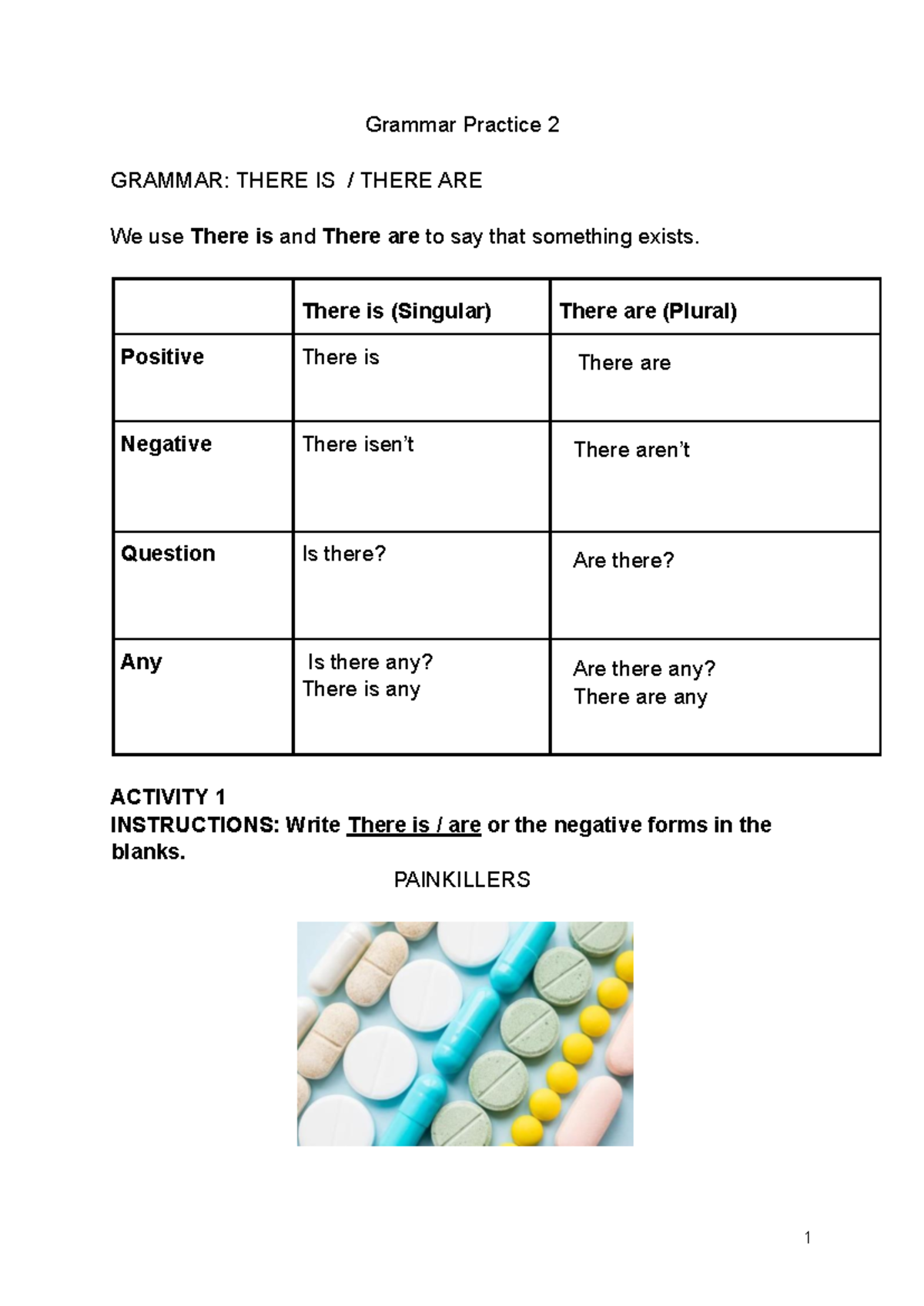 English Practice 1-1 (There is are) - Grammar Practice 2 GRAMMAR: THERE ...