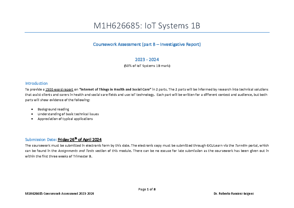 Coursework Report Brief Io T1B 23 24 RRI v2 - Page 1 of 8 M1H626685 ...