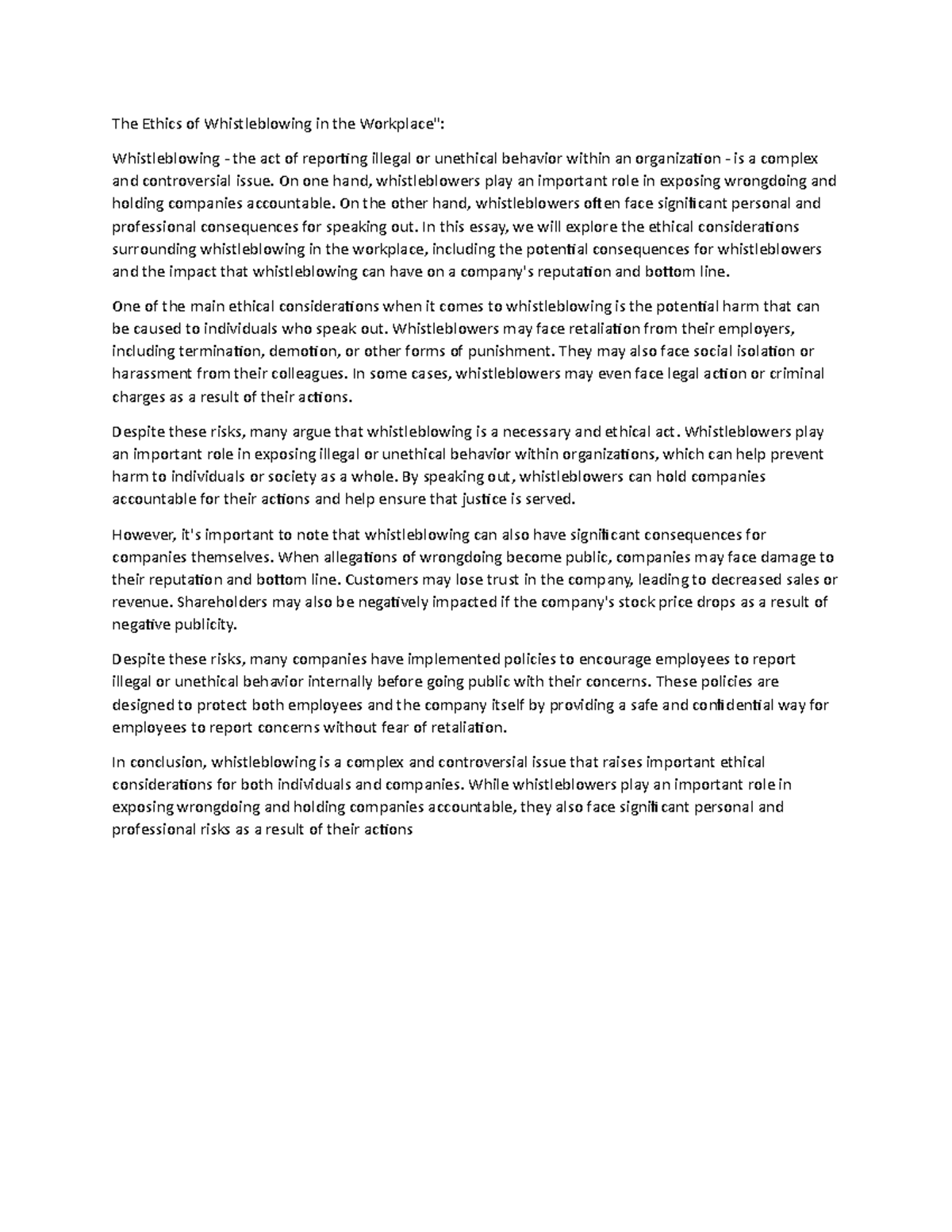 The Ethics of Whistleblowing in the Workplace - The Ethics of ...