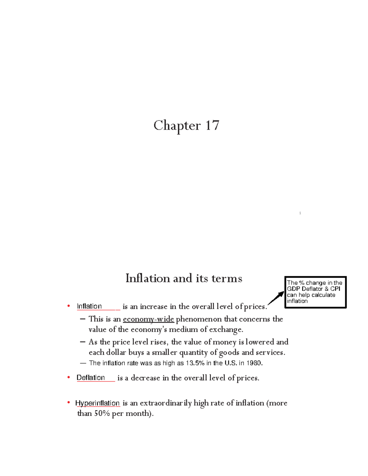 Chapter 17-18 Notes - Chapter 17 1 Inflation and its terms ï ...