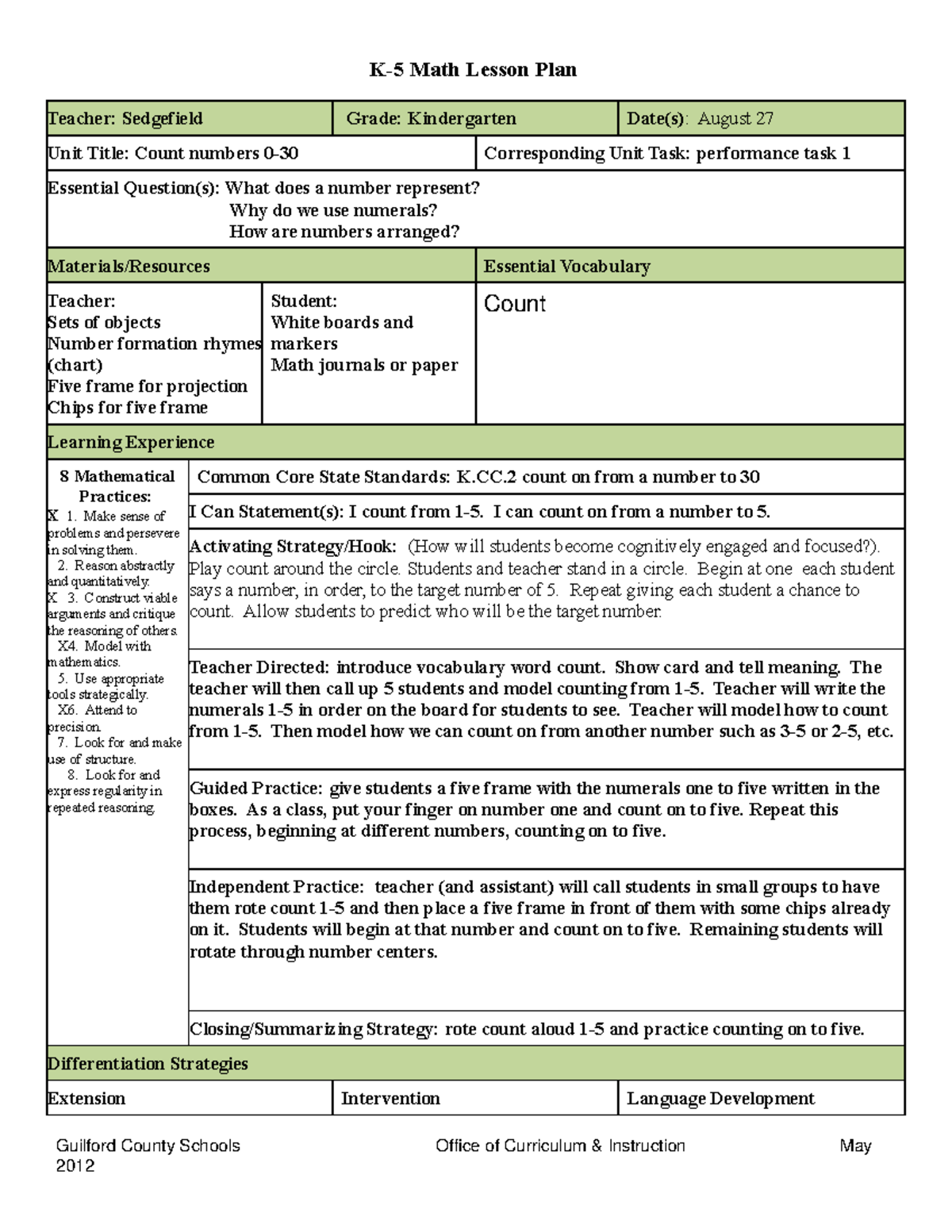 Unit 6 Task part 6 - Unit 6 Task part 6 - K-5 Math Lesson Plan Teacher ...