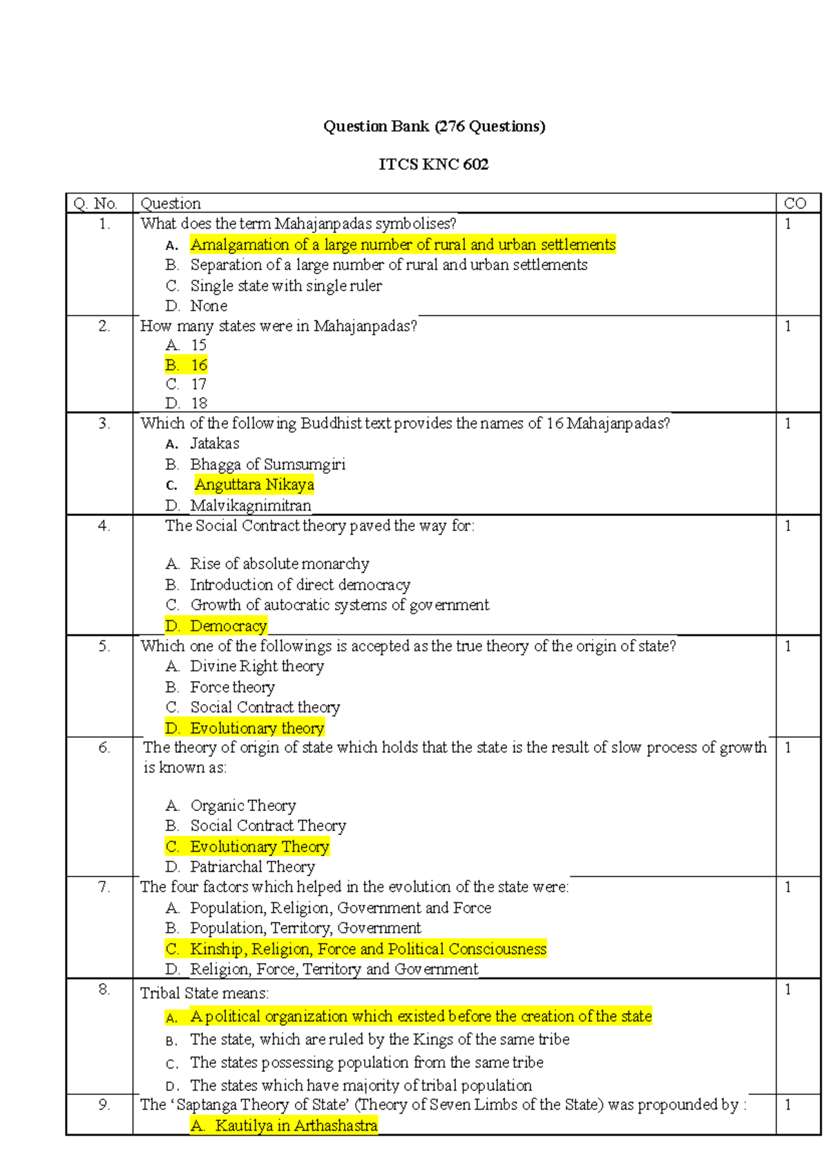 Question bank Objective - Question Bank (276 Questions) ITCS KNC 602 Q ...