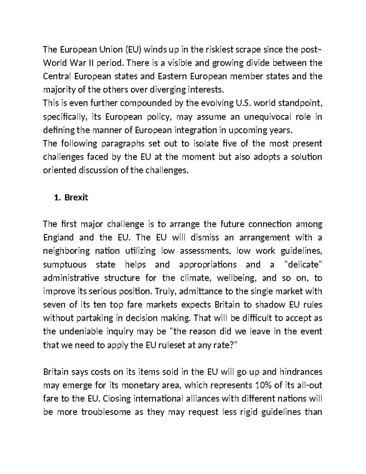 Vague Thoughts on The European Union Challenges - The European Union ...