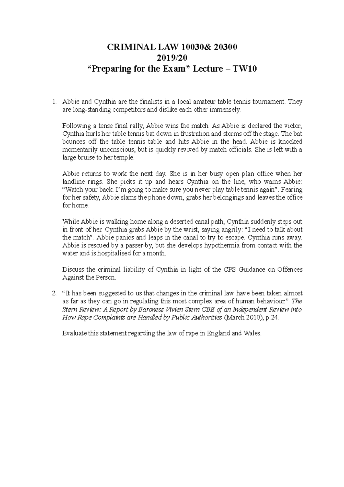 Exam guidance for criminal law - CRIMINAL LAW 10030& 20300 2019 ...