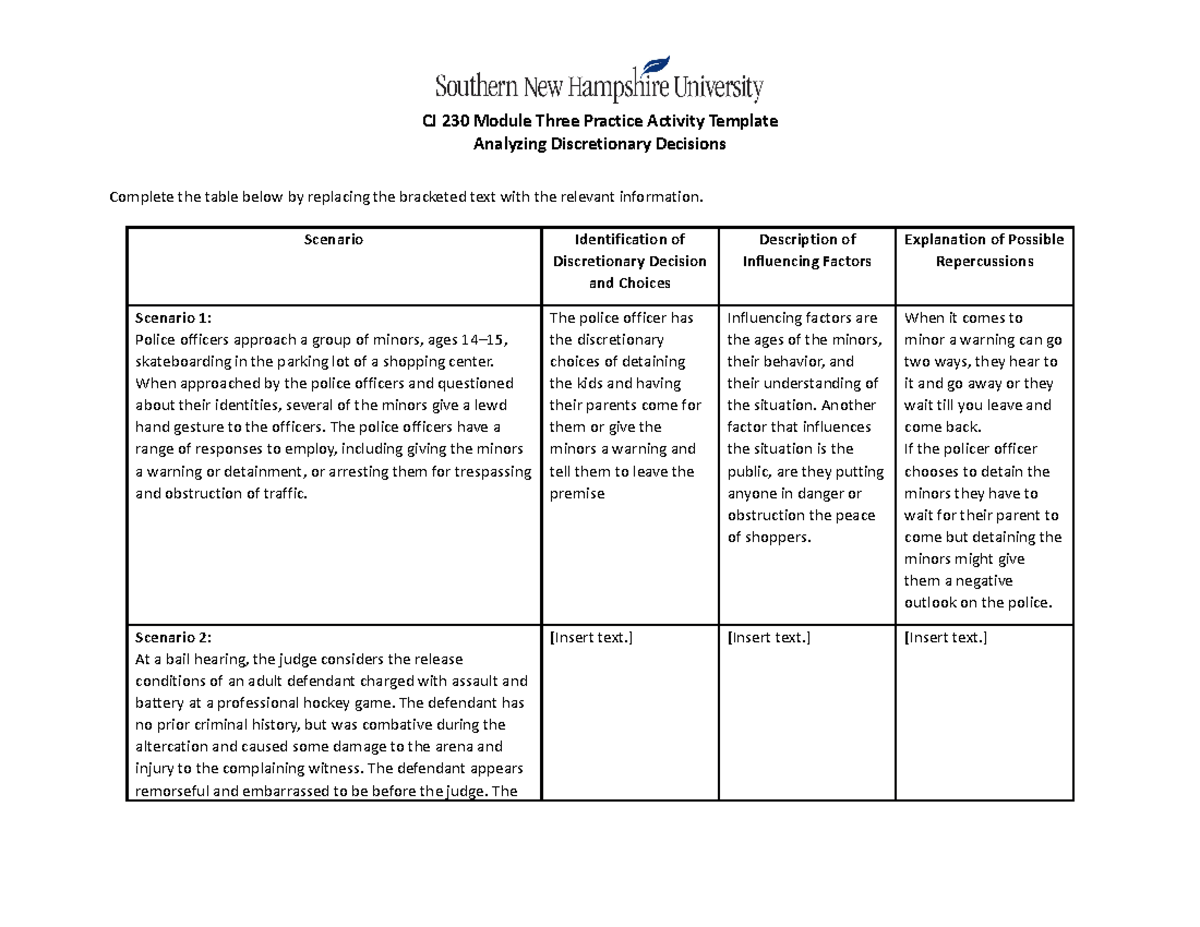 CJ 230 Module Three Practice Activity Template - CJ 230 Module Three ...