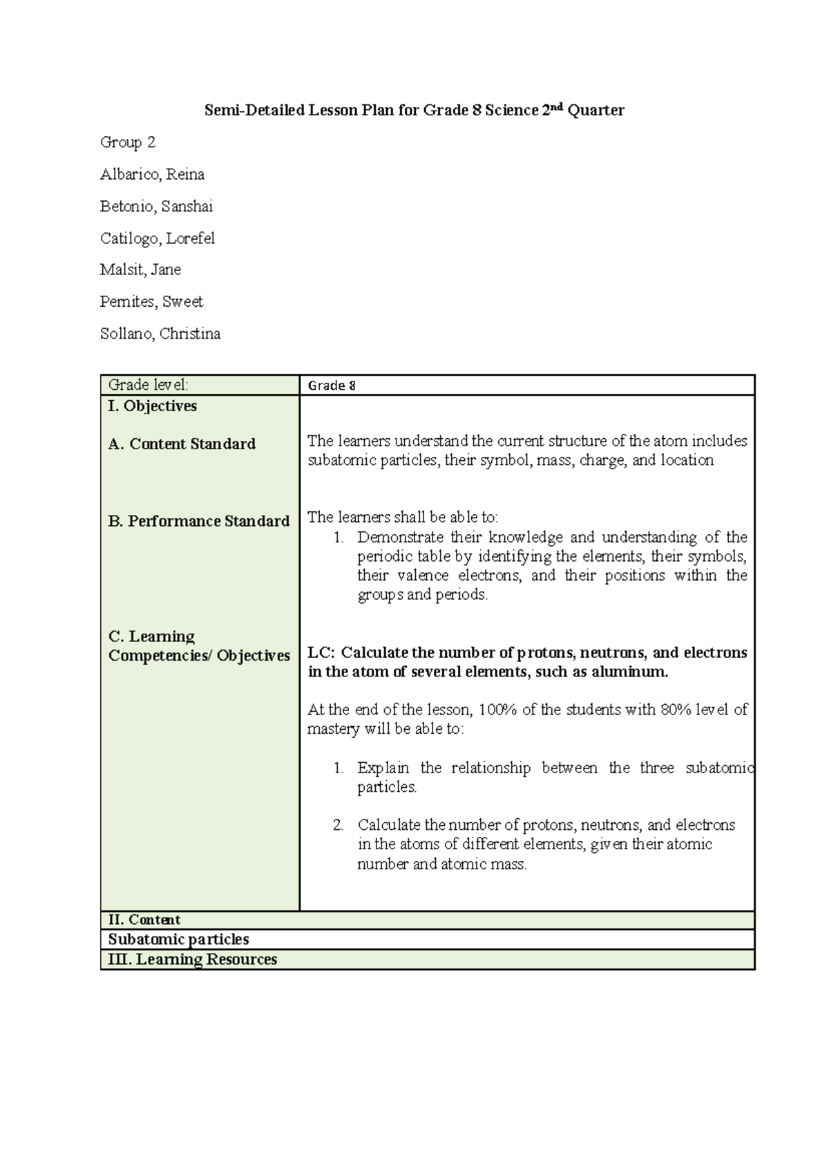 Semi-Detailed Lesson Plan for Grade 8 Science 2 nd Quarter - Semi ...