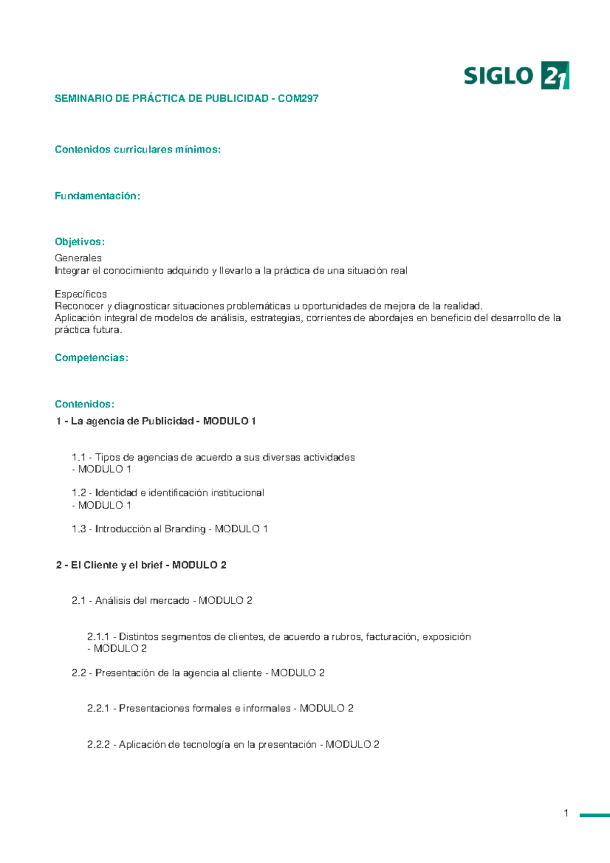 Programa materia Seminario DE Publi - SEMINARIO DE PRÁCTICA DE PUBLICIDAD - COM Contenidos - Studocu