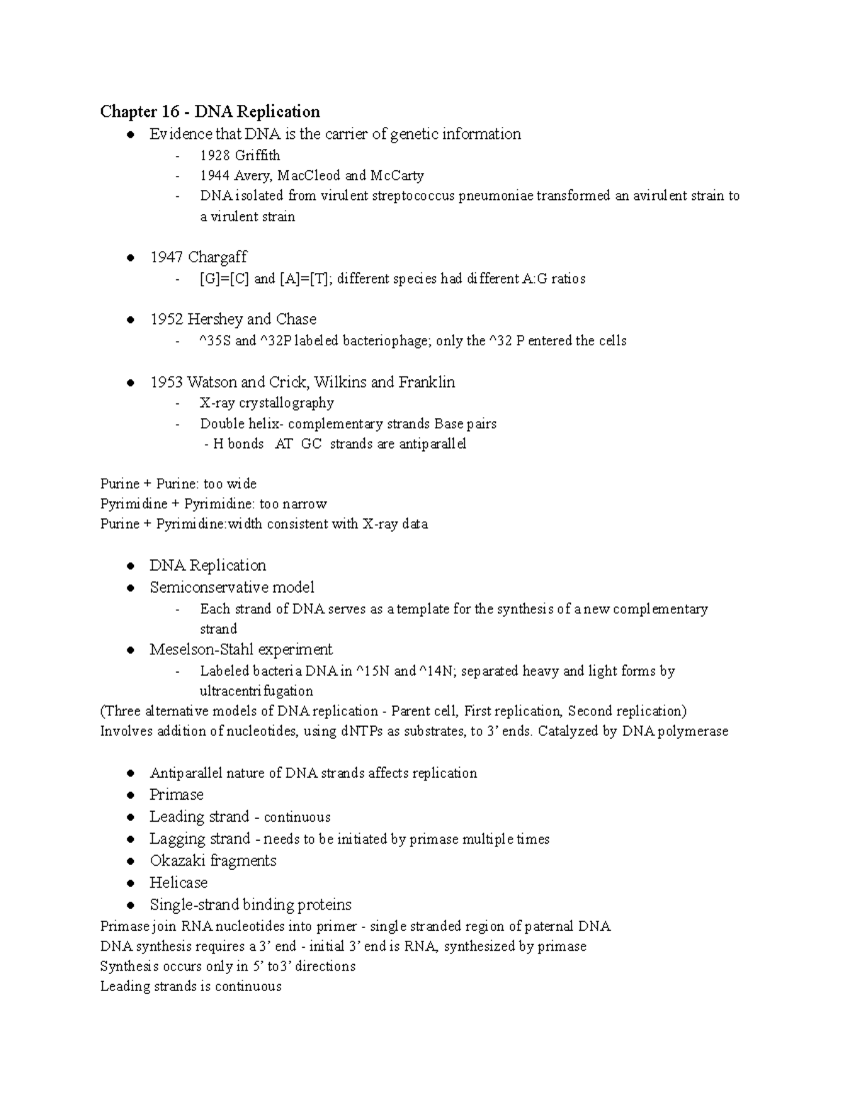 Biology Chapter 16 - Dr. William Patrie - Chapter 16 - DNA Replication ...
