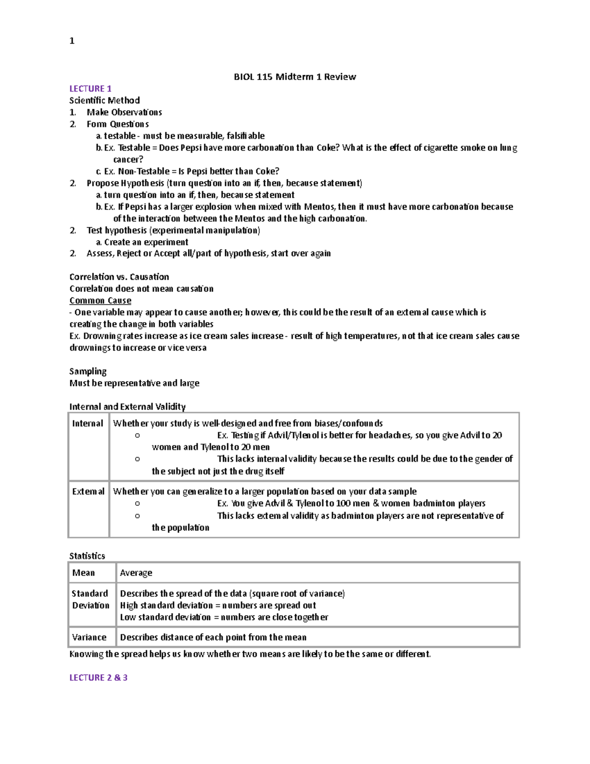 BIOL 115 Midterm #1 Review - BIOL 115 Midterm 1 Review LECTURE 1 ...