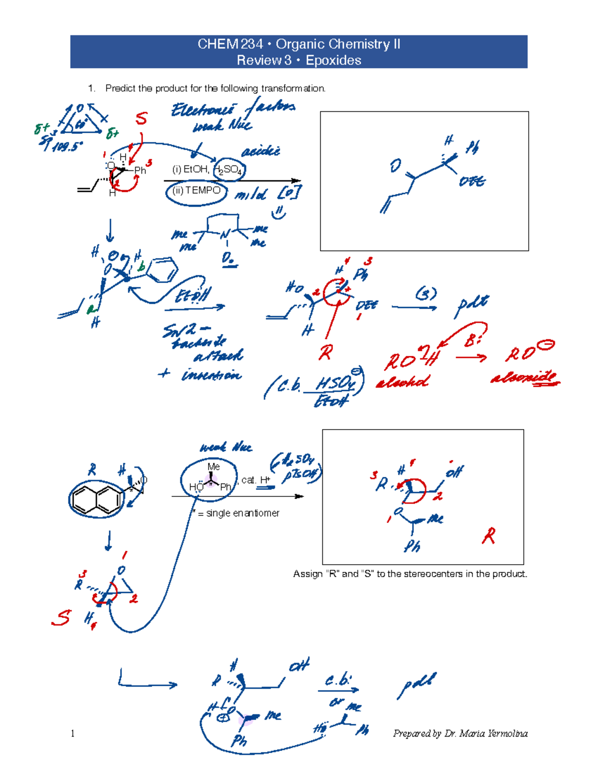 234 - R3 Epoxides Key - Yermolina Chem 234 Lecture 3 review - Review 3 ...