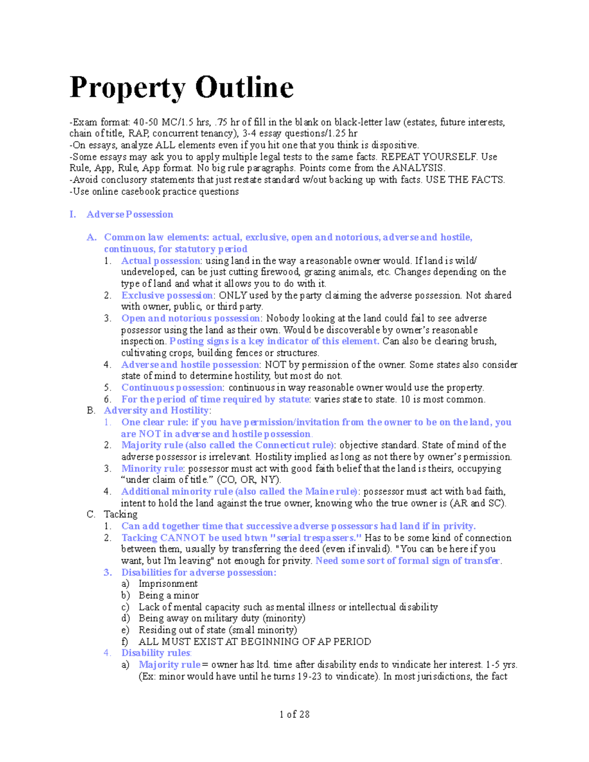 Property Outline - Property Outline -Exam format: 40-50 MC/1 hrs, .75 ...
